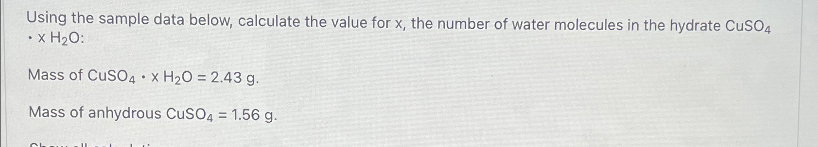 Using the sample data below, calculate the value for | Chegg.com