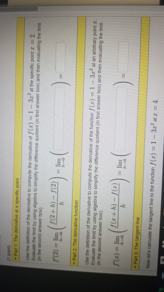 Solved (1 point) - Part 1: The derivative at a specific | Chegg.com