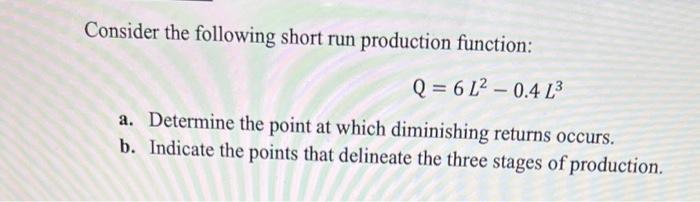 Solved Consider the following short run production function: | Chegg.com