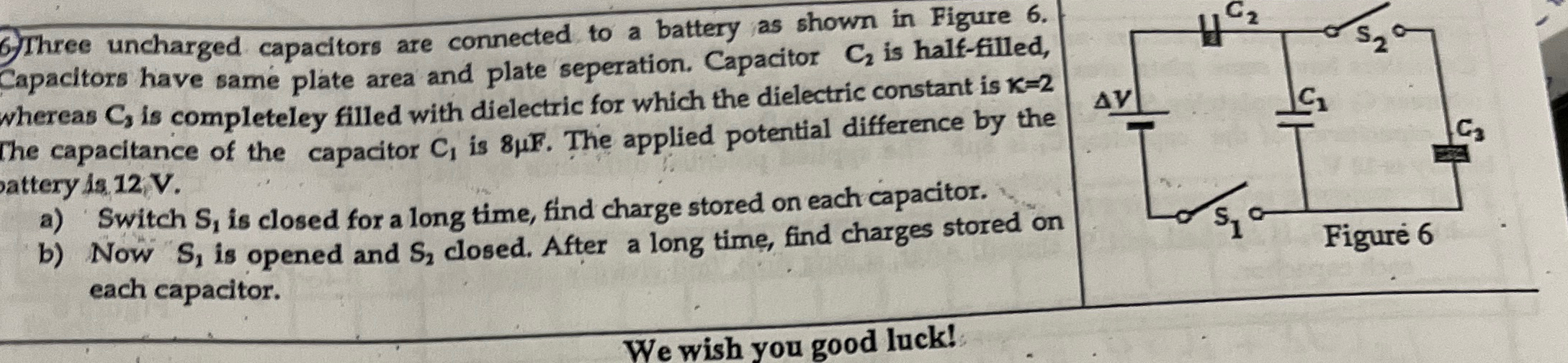 Solved Three uncharged capacitors are connected to a battery | Chegg.com