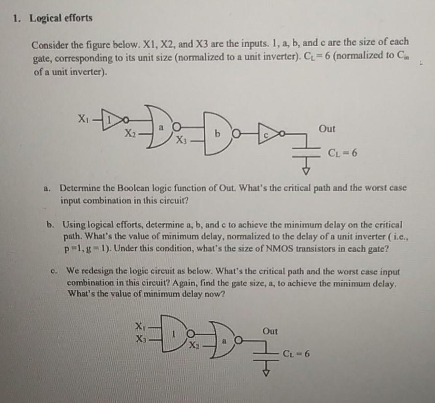 Solved 1. Logical efforts Consider the figure below. X1, X2, | Chegg.com