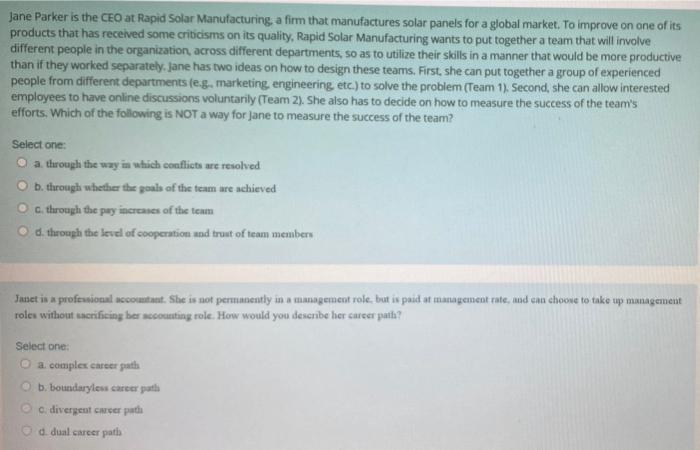 Solved Jane Parker is the CEO at Rapid Solar Manufacturing, | Chegg.com