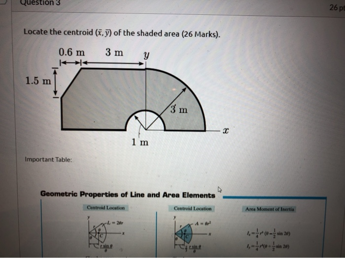 Solved Question 3 26 pt Locate the centroid (i,y) of the | Chegg.com