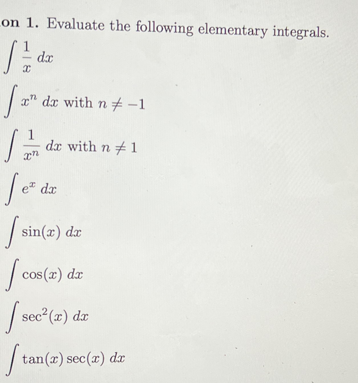 Solved on 1. ﻿Evaluate the following elementary | Chegg.com