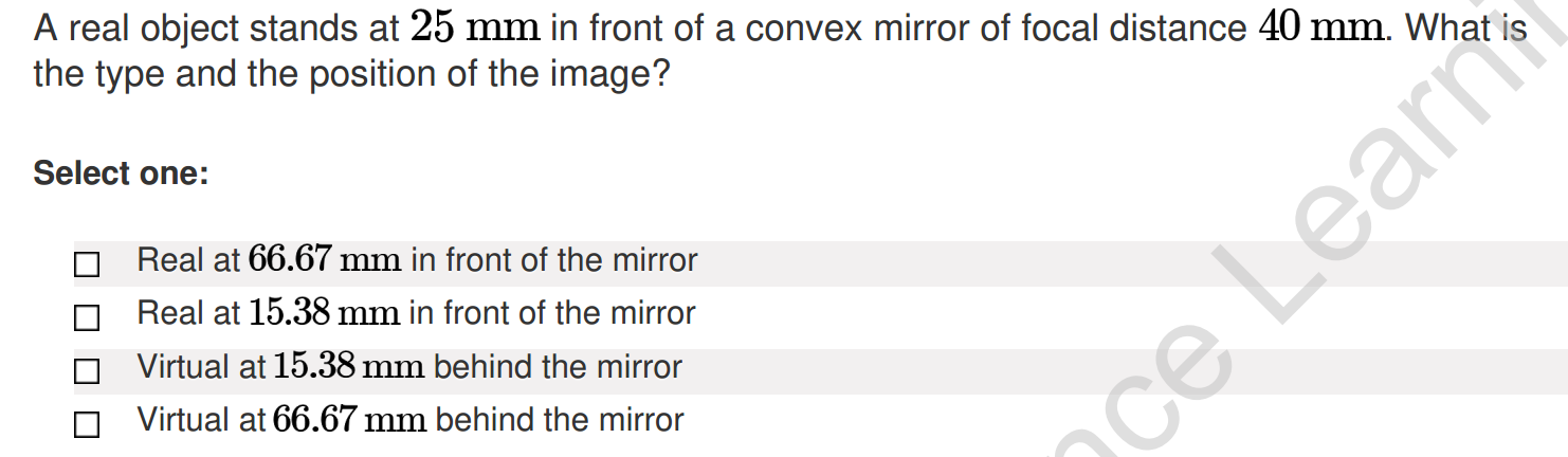 Solved A real object stands at 25mm ﻿in front of a convex | Chegg.com
