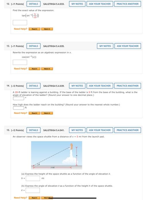 Solved 12. 1-/1 Points) DETAILS SALGTRIG4 5.4.033 MY NOTES | Chegg.com Solved 12. 1-/1 Points) DETAILS SALGTRIG4 5.4.033 MY NOTES | Chegg.com
