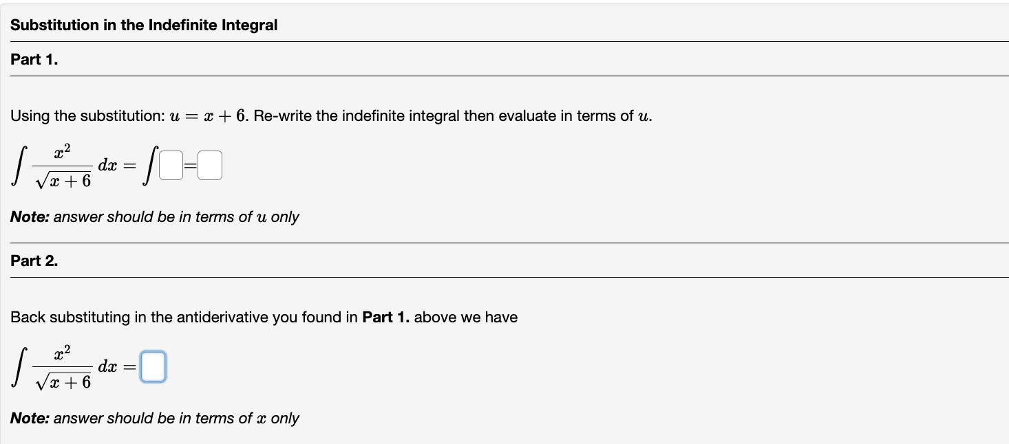 Solved Substitution in the Indefinite IntegralPart 1.Using | Chegg.com