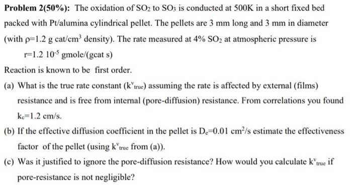 Solved Problem 2(50%): The oxidation of SO2 to SO3 is | Chegg.com