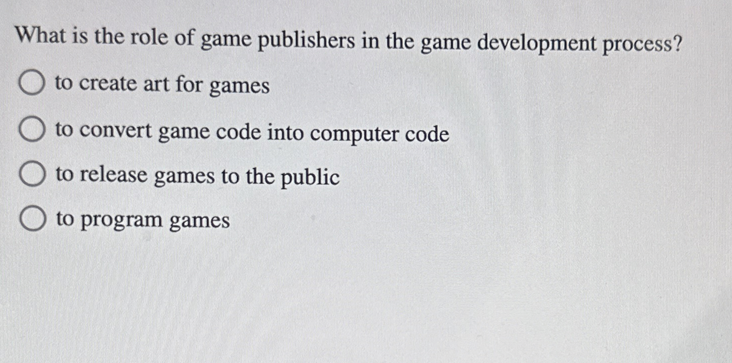 Solved What is the role of game publishers in the game | Chegg.com