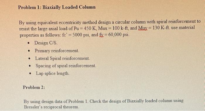 Solved Problem 1: Biaxially Loaded Column By using | Chegg.com