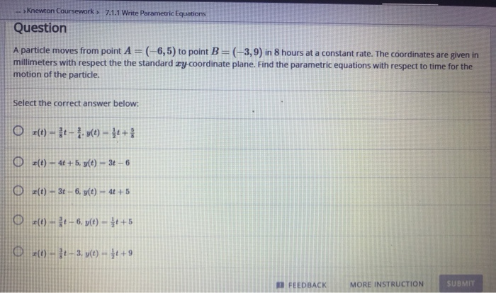 Solved Knewton Coursework > 7.1.1 Write Parametric Equations | Chegg.com