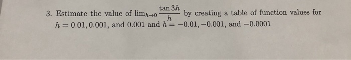 Solved 3. Estimate the value of lim-0 ** by creating a table | Chegg.com