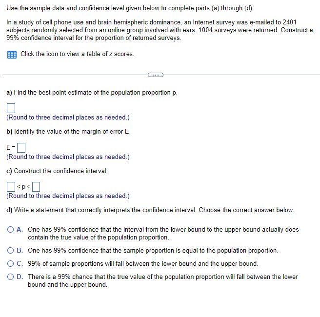 Solved Use the sample data and confidence level given below | Chegg.com
