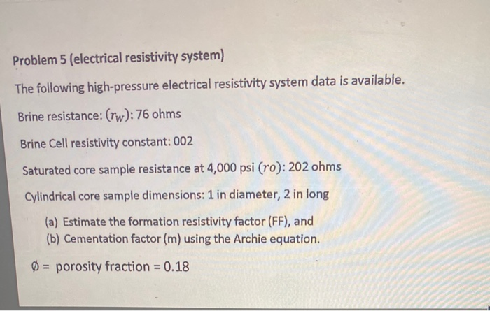 Solved Problem 5 (electrical resistivity system) The | Chegg.com