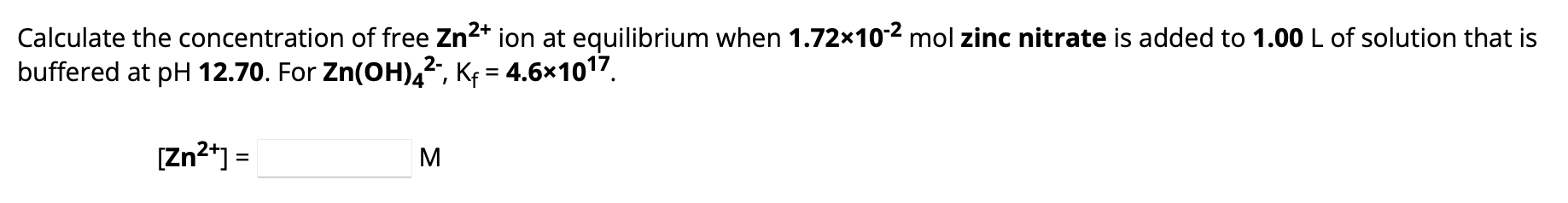 Solved Calculate the concentration of free Zn2+ ﻿ion at | Chegg.com