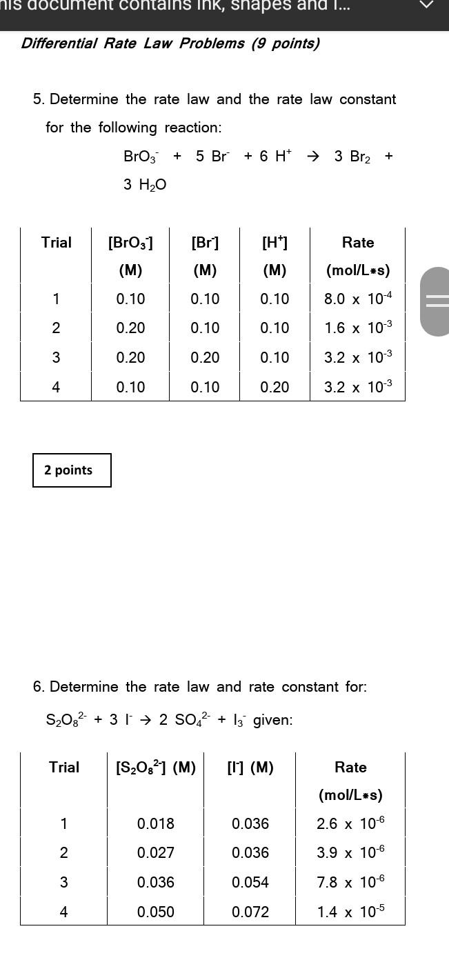 Solved Differential Rate Law Problems (9 points) 5. | Chegg.com