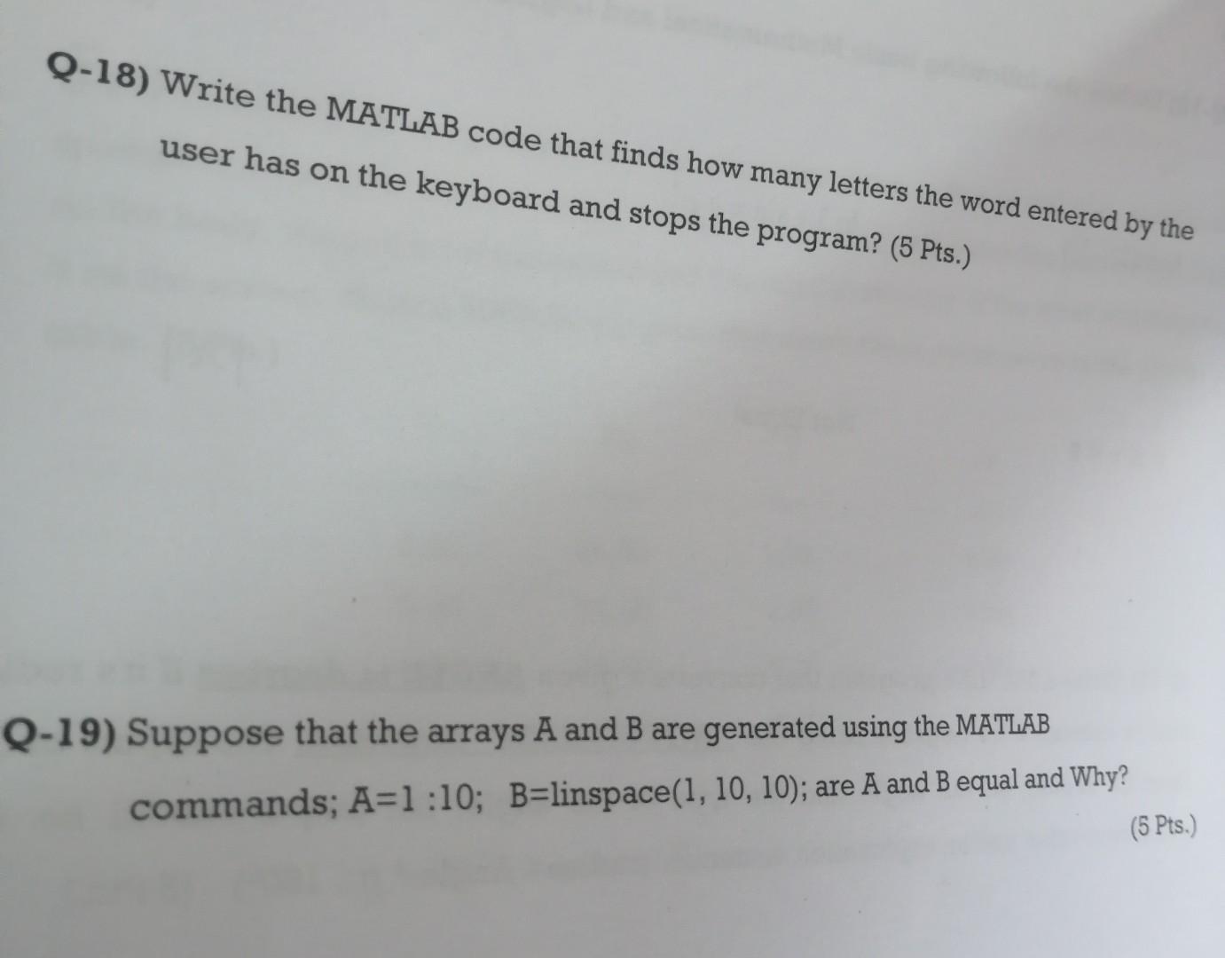 Solved Q-18) Write the MATLAB code that finds how many | Chegg.com