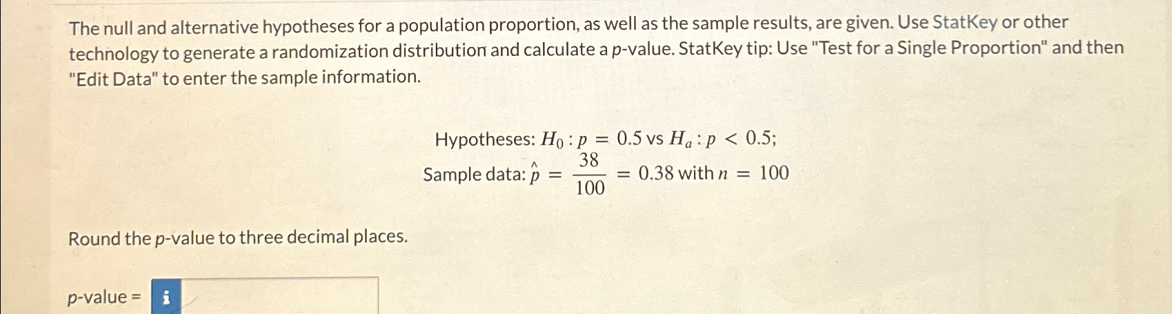 Solved The null and alternative hypotheses for a population | Chegg.com