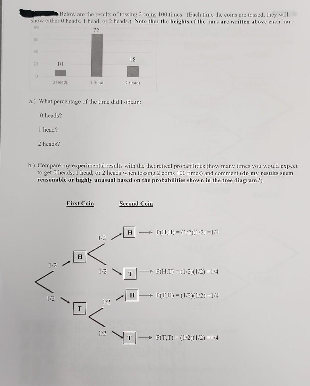 Solved Below are the results of tossing 2 coins 100 times. | Chegg.com