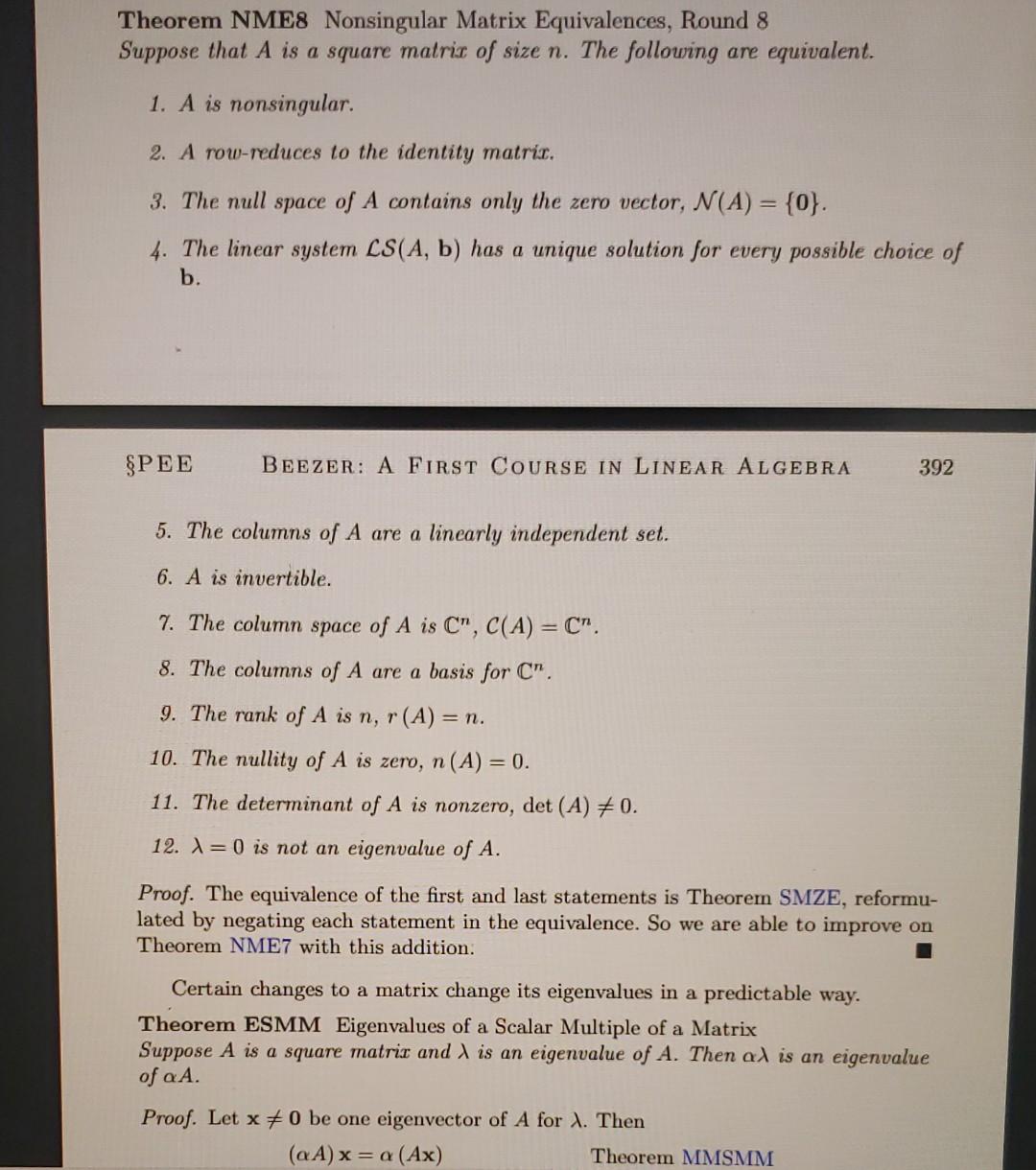 Solved Theorem NME8 Nonsingular Matrix Equivalences, Round 8 | Chegg.com