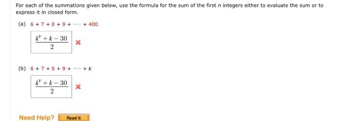 Solved For each of the summations given below, use the | Chegg.com
