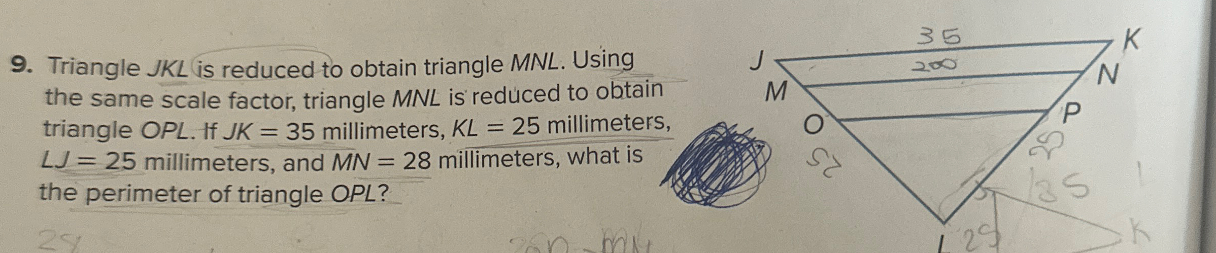 Solved Triangle JKL ﻿is reduced to obtain triangle MNL. | Chegg.com