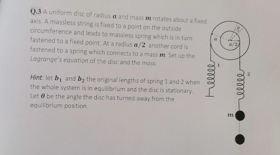 Solved Q.3 A uniform disc of radius a and mass m rotates | Chegg.com