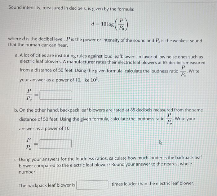 Solved Sound intensity, measured in decibels, is given by | Chegg.com