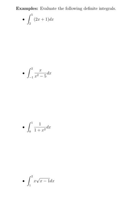 Solved Examples: Evaluate the following definite integrals. | Chegg.com