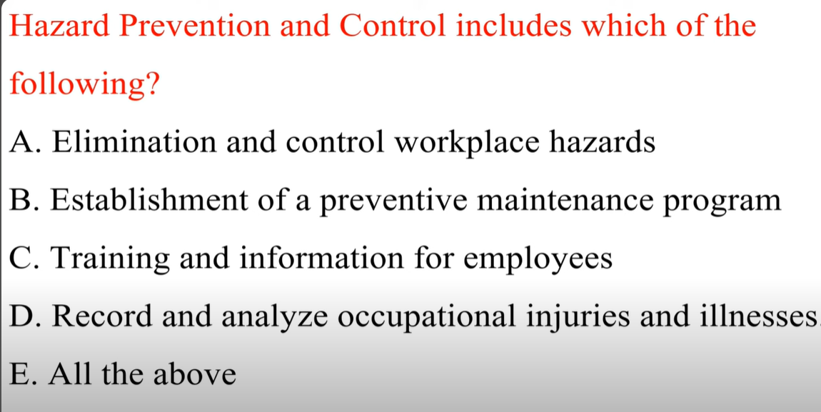 Solved Hazard Prevention and Control includes which of the | Chegg.com