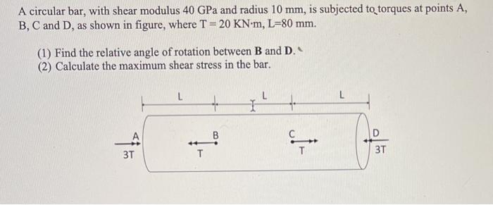 Solved A circular bar, with shear modulus 40 GPa and radius | Chegg.com