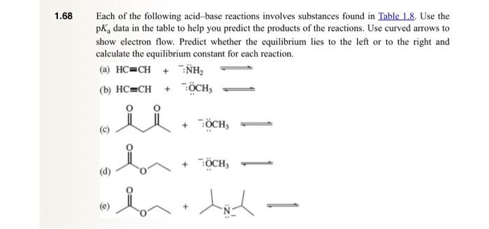 Solved Each of the following acid-base reactions involves | Chegg.com