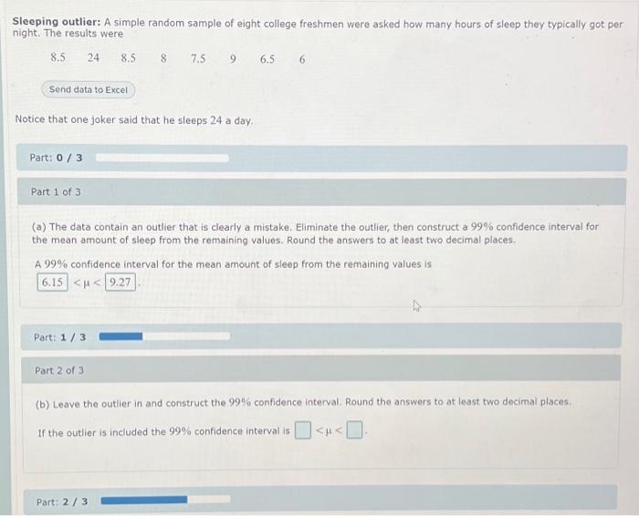 Solved Sleeping outlier: A simple random sample of eight | Chegg.com