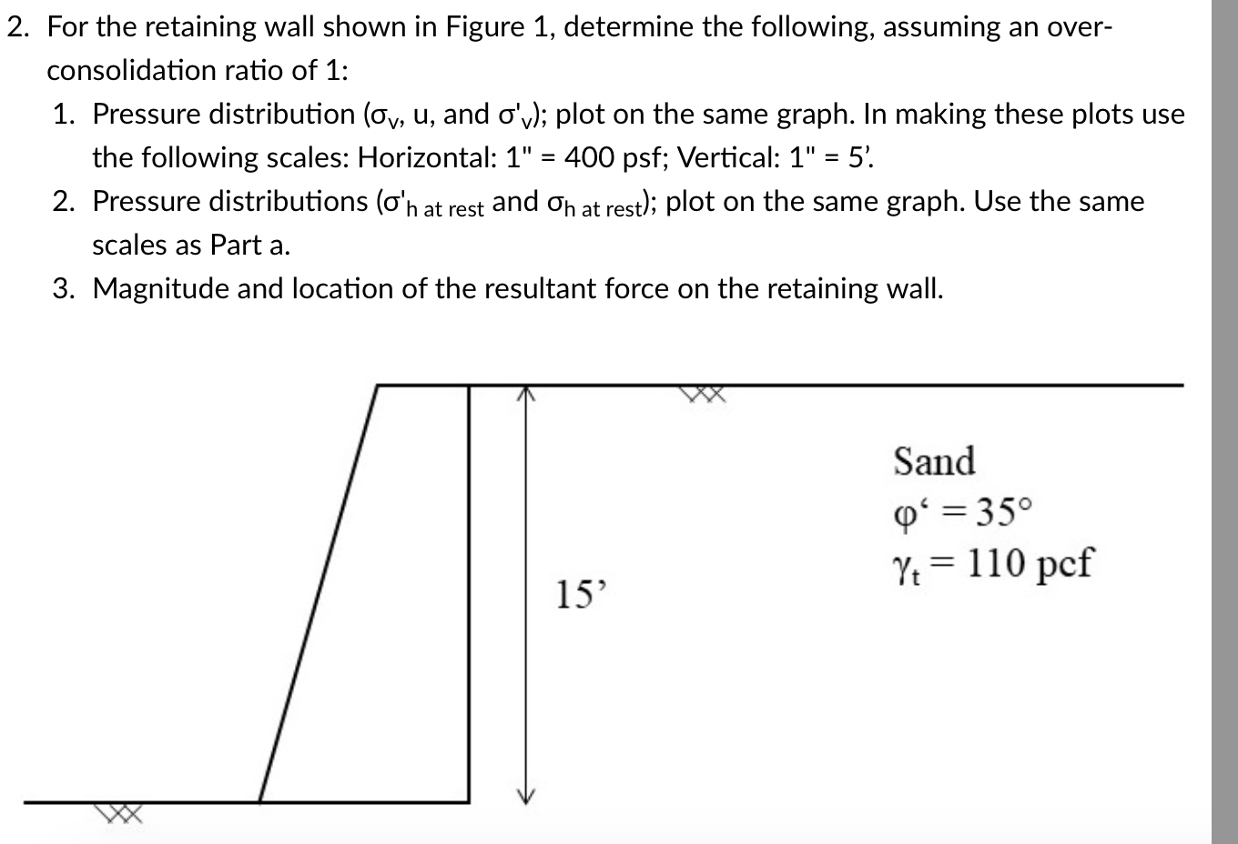 Solved For the retaining wall shown in Figure 1, ﻿determine | Chegg.com