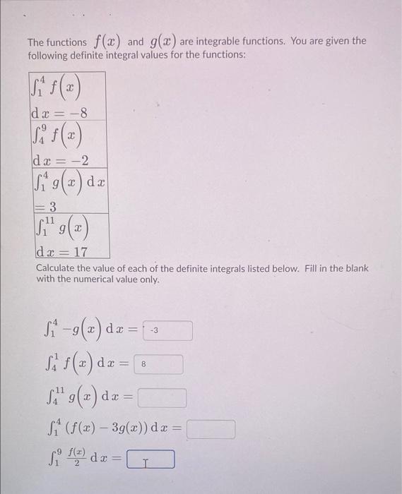 Solved The functions f(x) and g(x) are integrable functions. | Chegg.com