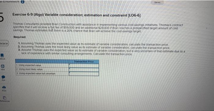 Solved Exercise 6-9 (Algo) Variable consideration; | Chegg.com