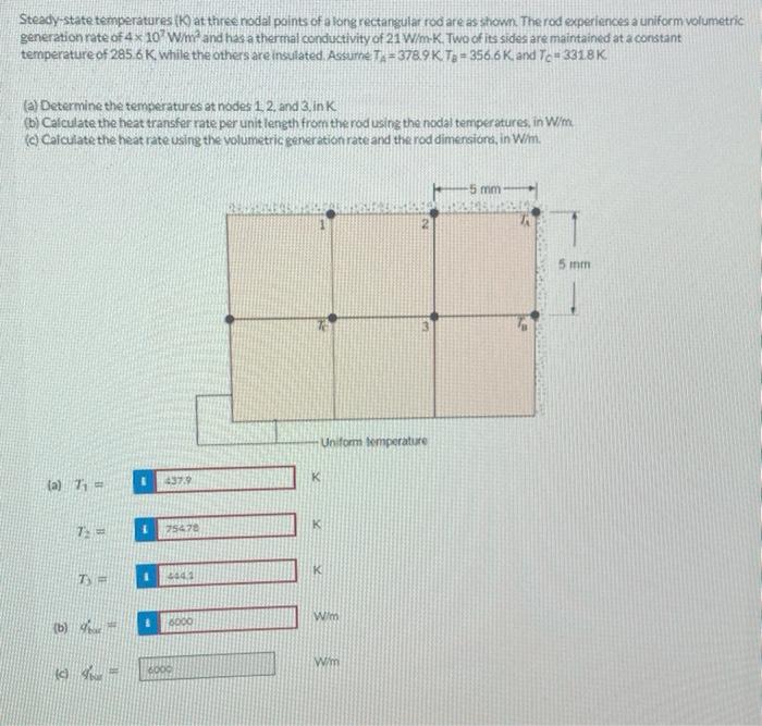 Solved Steady-state temperatures (K) at three rodal points | Chegg.com