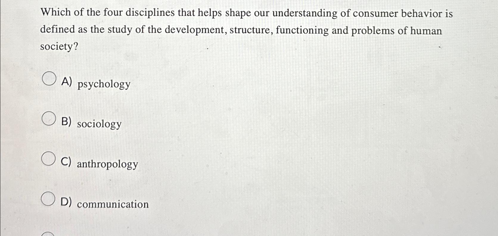 Solved Which of the four disciplines that helps shape our | Chegg.com