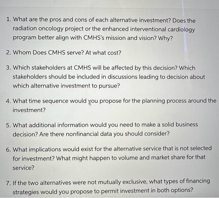 Solved 1. What are the pros and cons of each alternative | Chegg.com