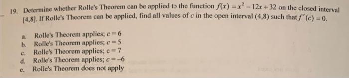Solved 19. Determine whether Rolle's Theorem can be applied | Chegg.com