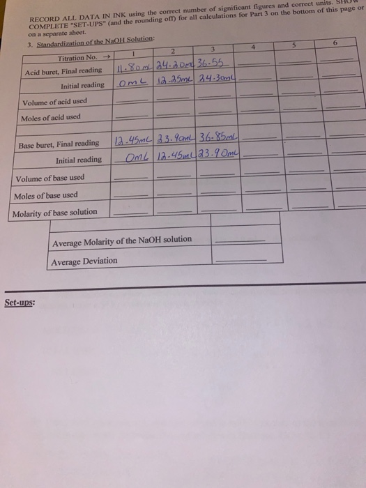 Solved RECORD ALL DATA IN INK using the correct number of | Chegg.com