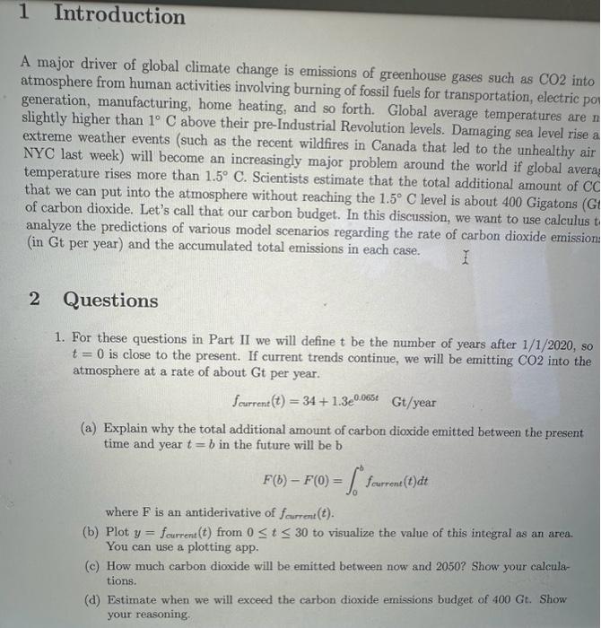 Solved A major driver of global climate change is emissions | Chegg.com