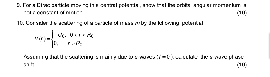 Solved For a Dirac particle moving in a central potential, | Chegg.com