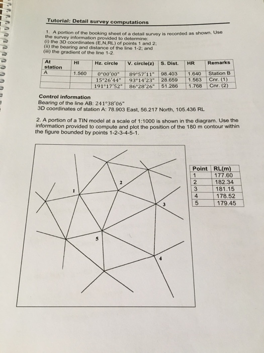 Tutorial: Detail survey computations TUUUUUUUUUUU 1. | Chegg.com
