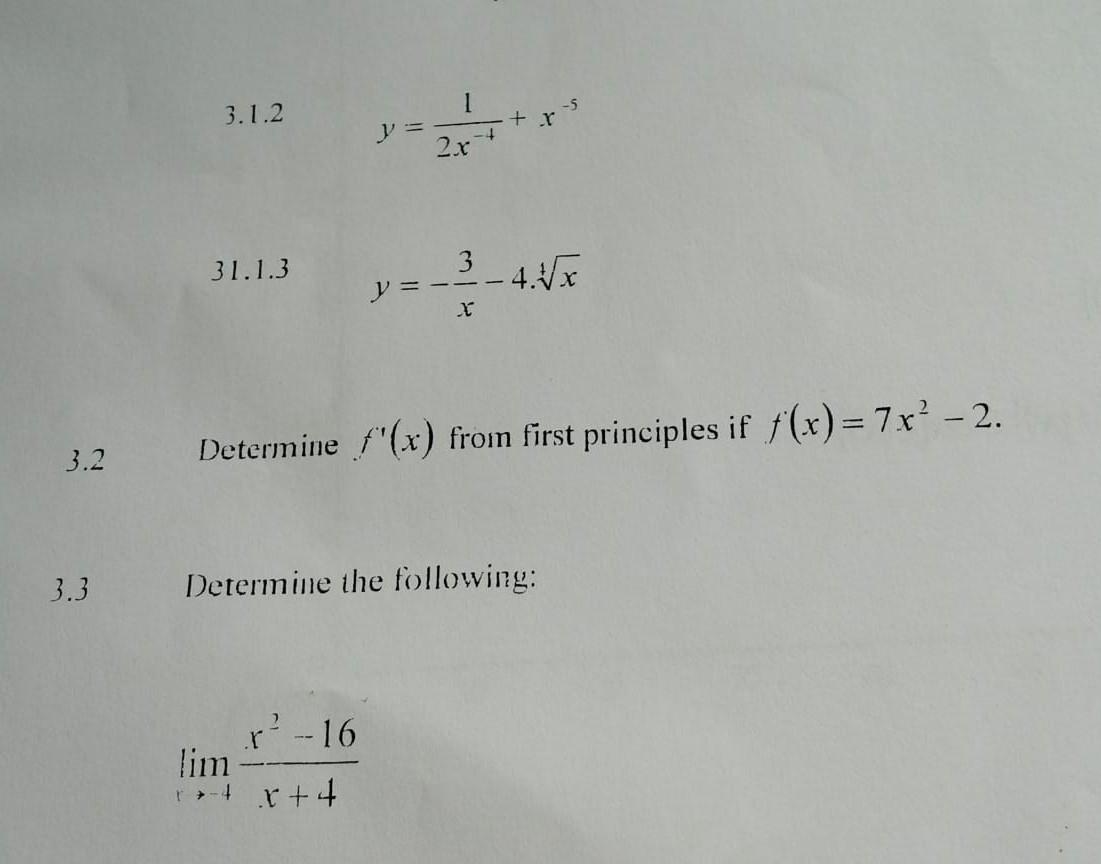 Solved 3.1 .2 y=2x−41+x−5 31.1 .3 y=−x3−4⋅4x Determine f′(x) | Chegg.com
