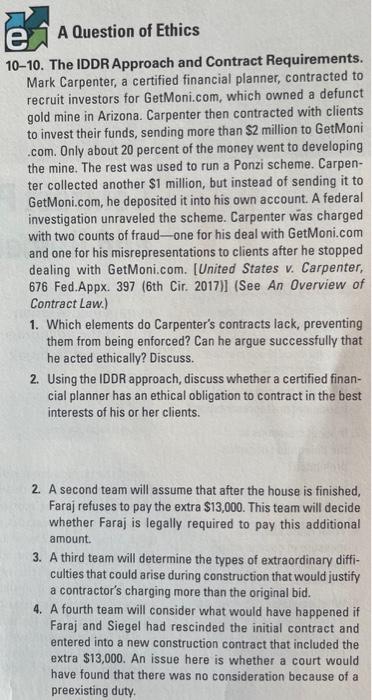 Solved 10-10. The IDDR Approach and Contract Requirements. | Chegg.com