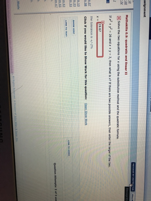 Solved ssignment MESSAGE HY INSTRUCTOR Mathskills 0.9: | Chegg.com