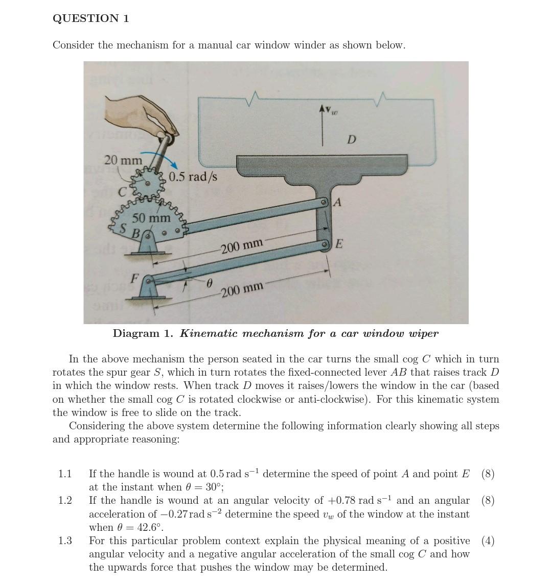 Solved Consider the mechanism for a manual car window winder | Chegg.com
