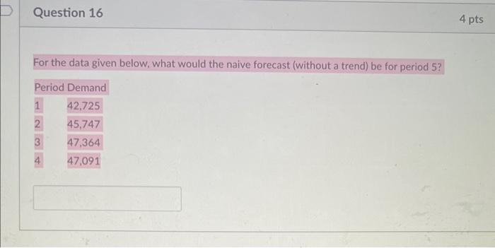 Solved For the data given below, what would the naive | Chegg.com