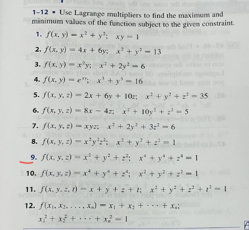 [Solved]: (ANSWER NUMBER 9) Use Lagrange multipliers to fin